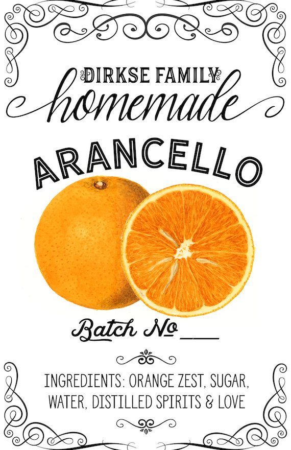 Custom Arancello Labels - Customized Label for Orange Liqueur, Homemade ...