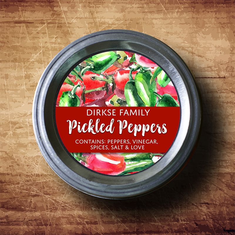 Customized Label for Pickled Peppers - Watercolor Mason Jar Label